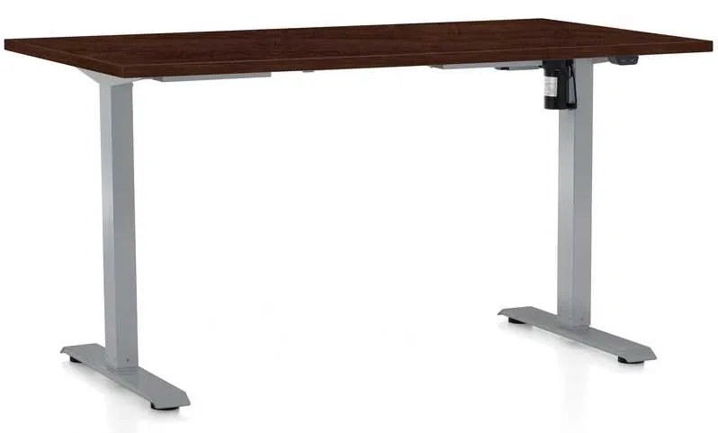 Výškově nastavitelný stůl OfficeTech A, 140 x 80 cm, šedá podnož, wenge
