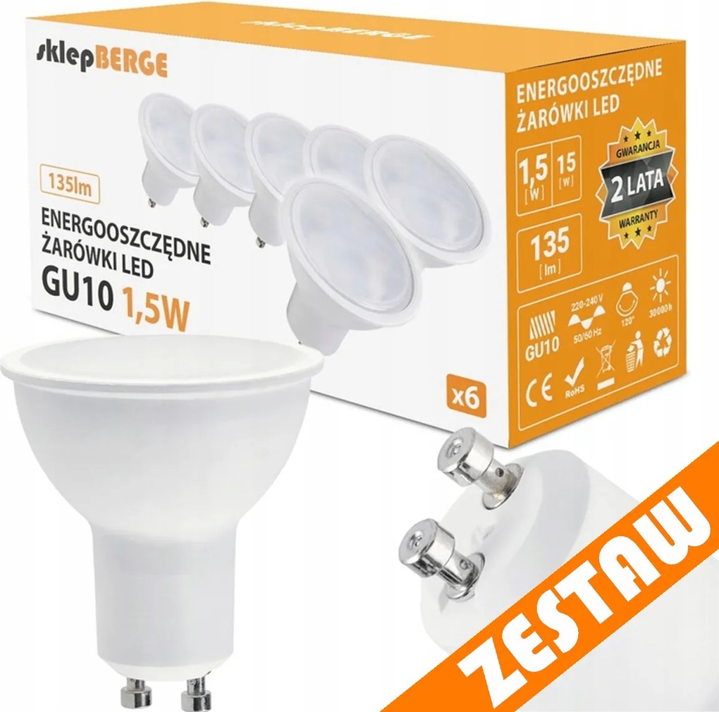 BERGE SADA 6x LED žárovka GU10 1,5W 135lm - neutrální bílá