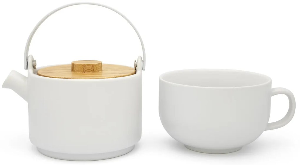 Bredemeijer Sada Umea Tea for one, bílá s bambusovým víkem (0,5l)