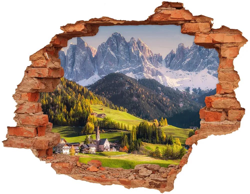 Wallmuralia Díra 3D ve zdi na stěnu Panorama hory 90x70 cm