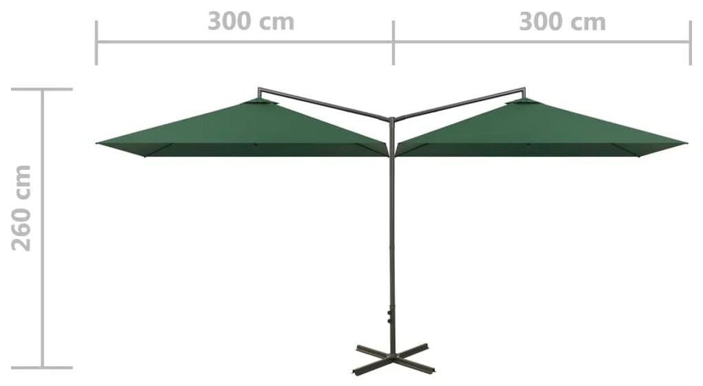 vidaXL Marketos Dvojitý zahradní slunečník s ocelovou tyčí zelený 600 x 300 cm
