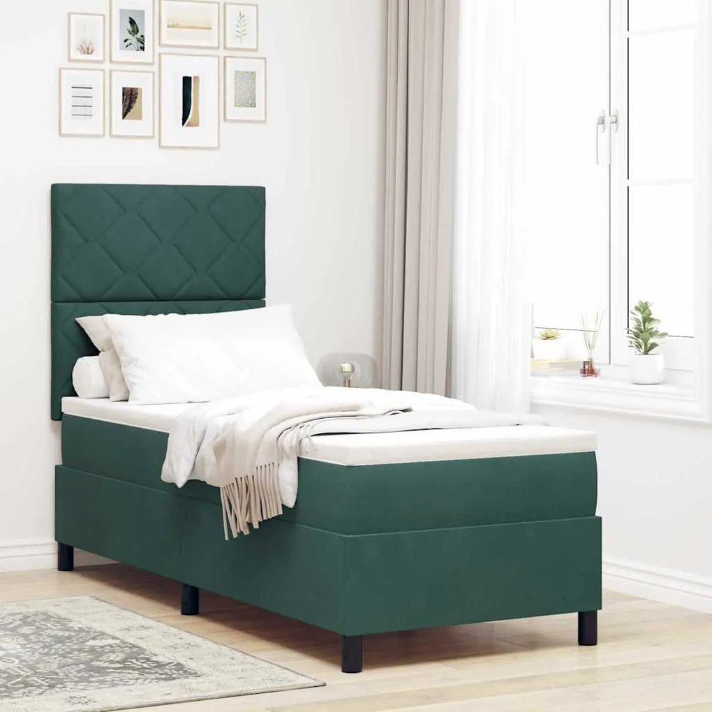 Postel s boxspringem s čelo Tmavě zelená 80 x 200 cm samet 3339863
