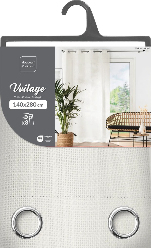 Záclona na kroužcích HALTONA NATURAL, 140 x 280 cm, efekt lnu