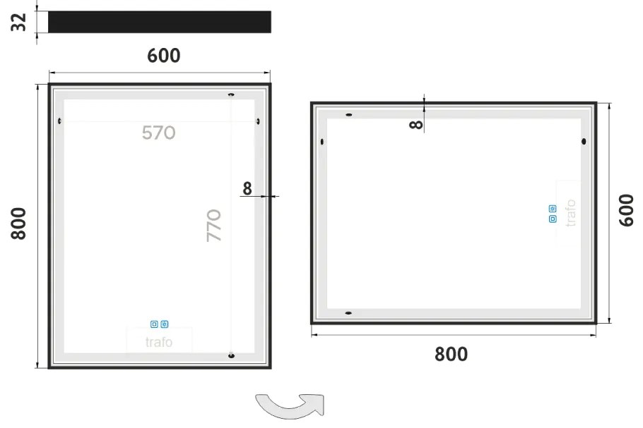 Nimco Černé LED zrcadlo 600x800 se dvěma dotykovými senzory