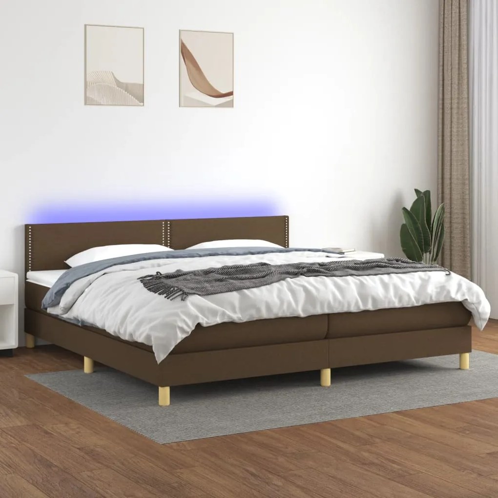 Box spring postel s matrací a LED tmavě hnědá 200x200 cm textil