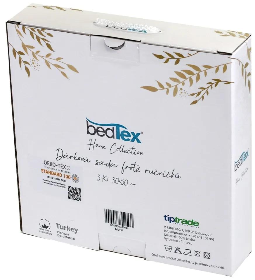 BedTex dárkový set froté ručníků LODĚ, modrý s výšivkou, 30x50cm, 3ks