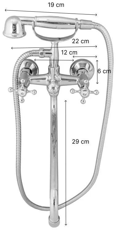 Erga Peri, nástěnná retro vanová baterie s ruční sprchovou soupravou, chromová, ERG-YKA-BW.PERI