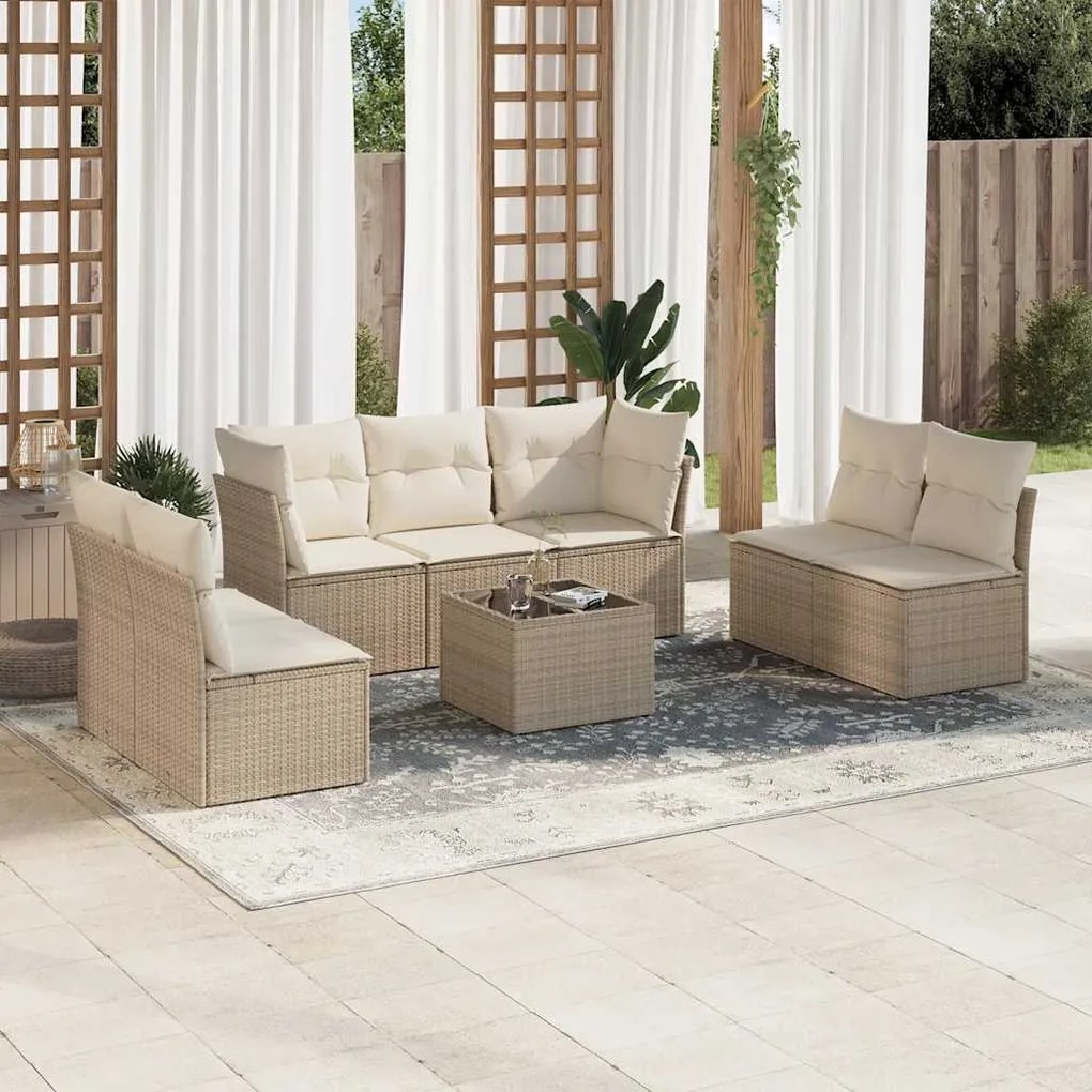 8dílná zahradní sedací souprava s poduškami béžová polyratan 3217418