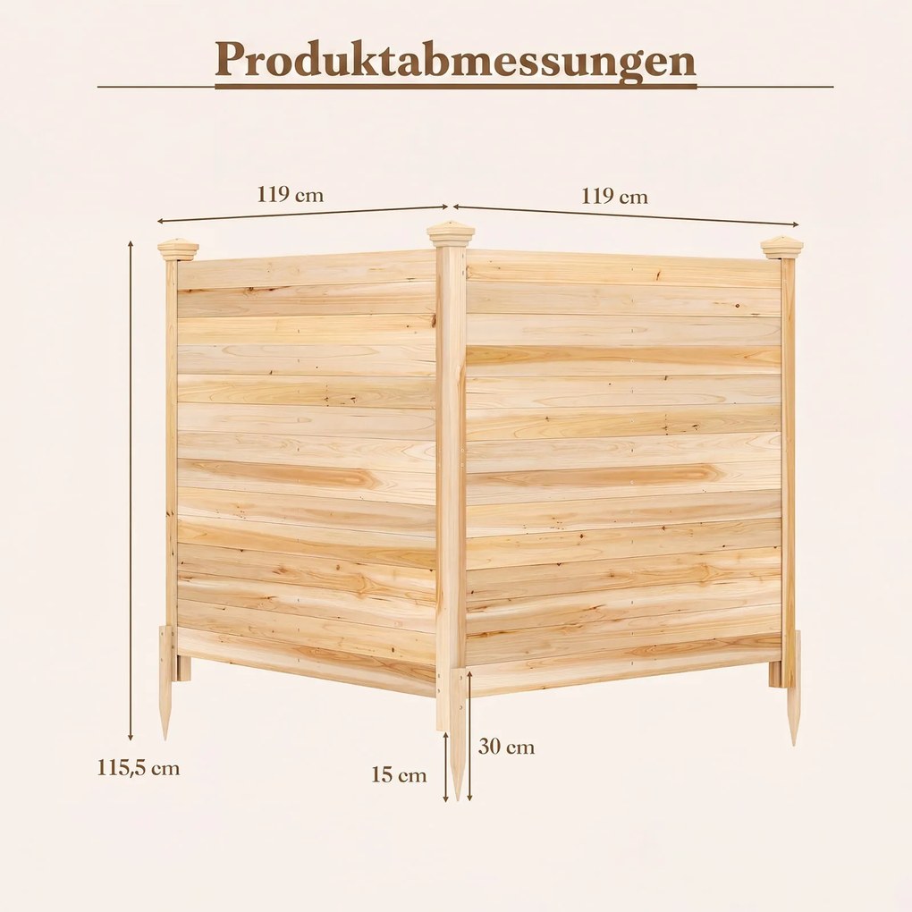Costway Soukromý plot 2 díly zahradní plot z jedlového dřeva – 119 × 119 cm