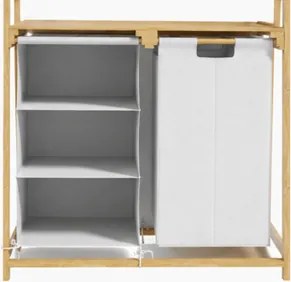 koš na prádlo, objem 83 l, bambus/látka, 70x70x36 cm, přírodní/krémová, Dekorino KP20260028
