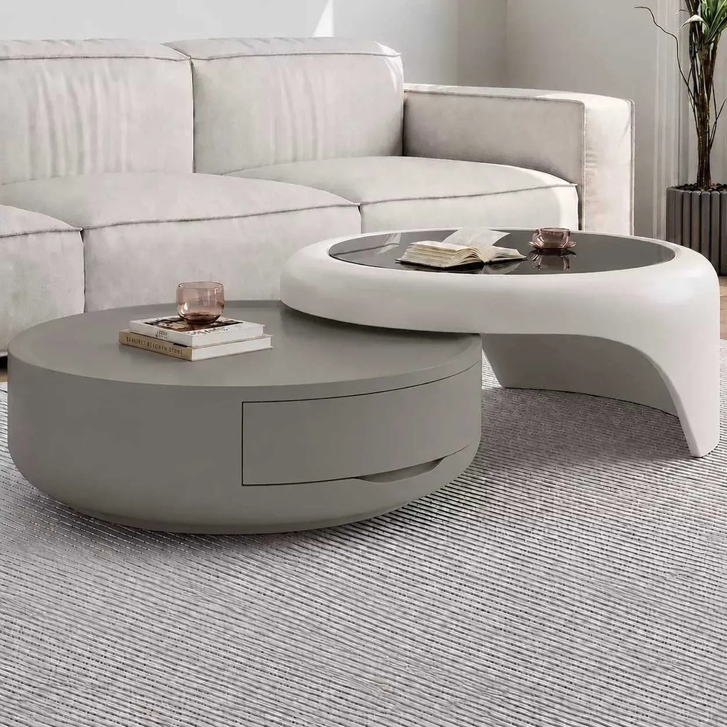 LuxuryForm DESIGN Konferenční stolek DELUX 80 / 75 cm –  bílá/šedá  (set 2 ks) - II. jakost