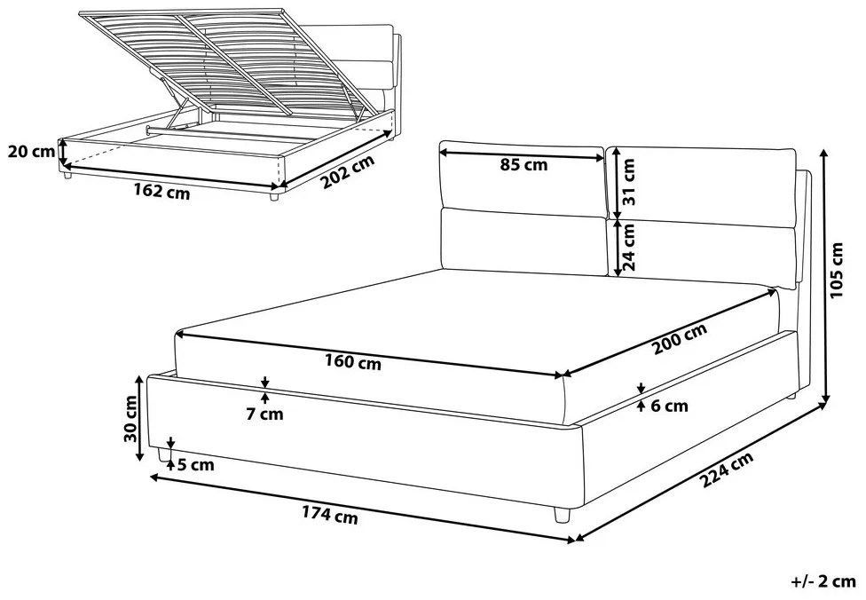 Postel s úložným prostorem sametová šedá 160 x 200 cm BATILLY Beliani