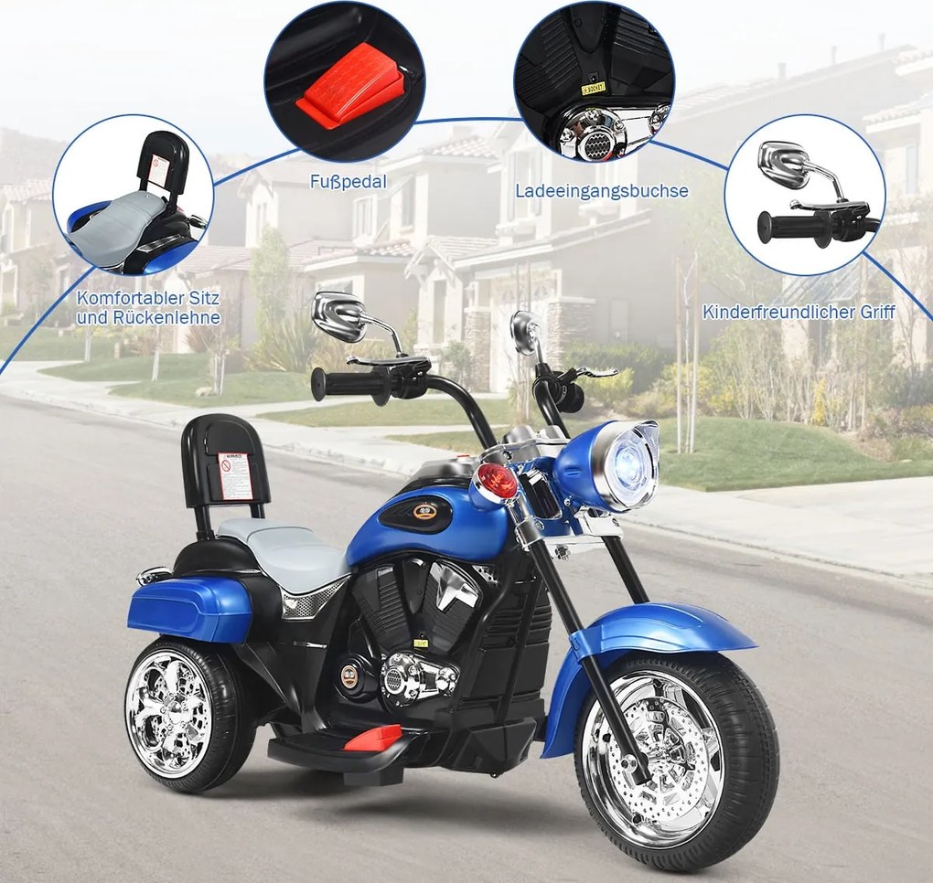Costway 6 V elektrický motocykl s nastavitelnými světlomety motocykl modrá +