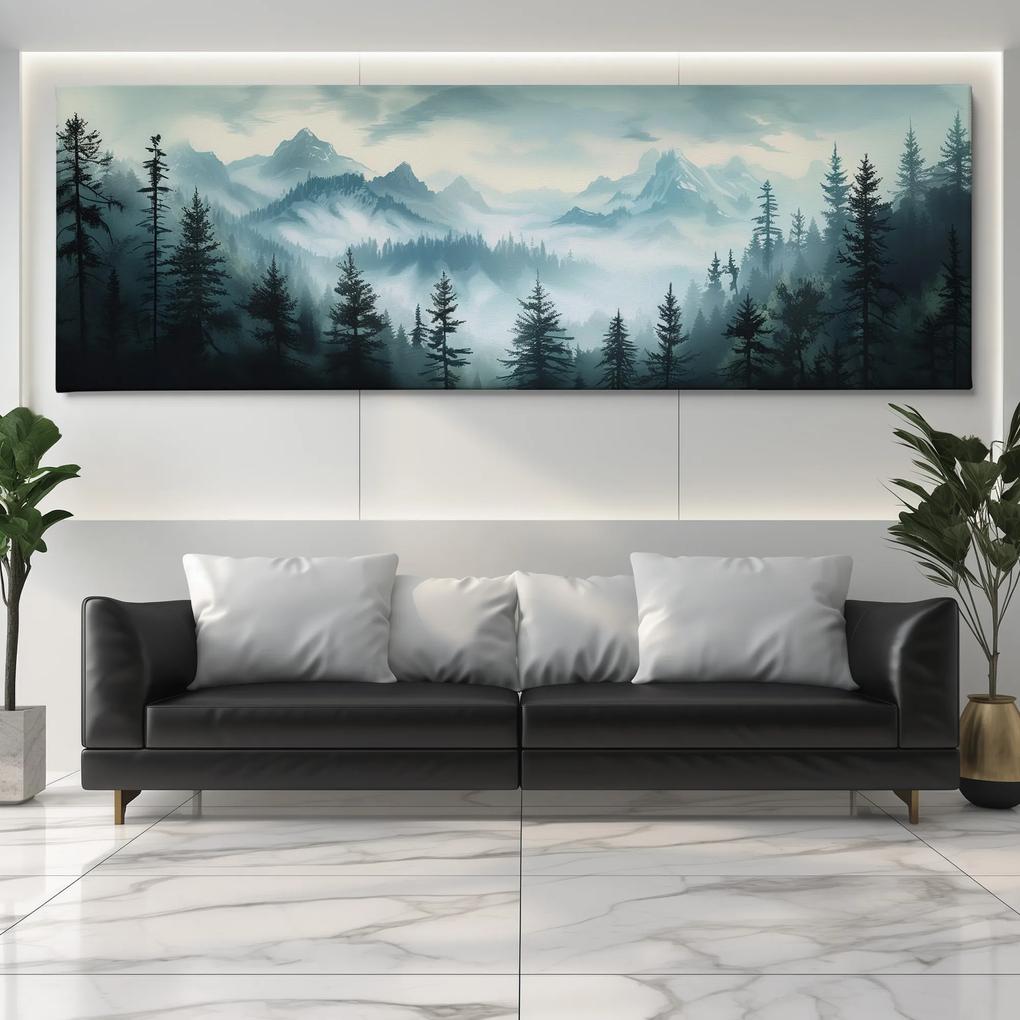 Obraz na plátně - Když hory a lesy zahalí mlha FeelHappy.cz Velikost obrazu: 150 x 50 cm