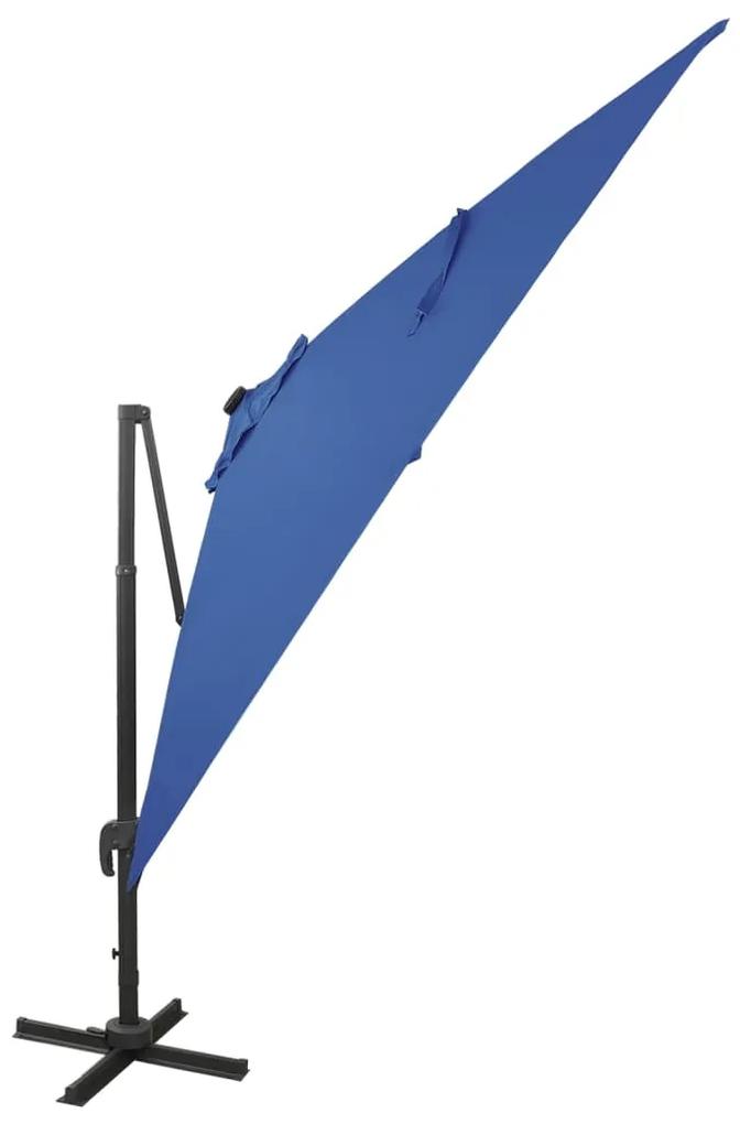 Konzolový slunečník s tyčí a LED světly azurový 300 cm,  312349
