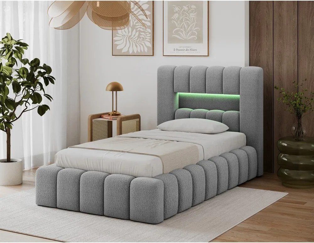 Šedá čalouněná jednolůžková postel s úložným prostorem s roštem 90x200 cm Lamica – ELTAP