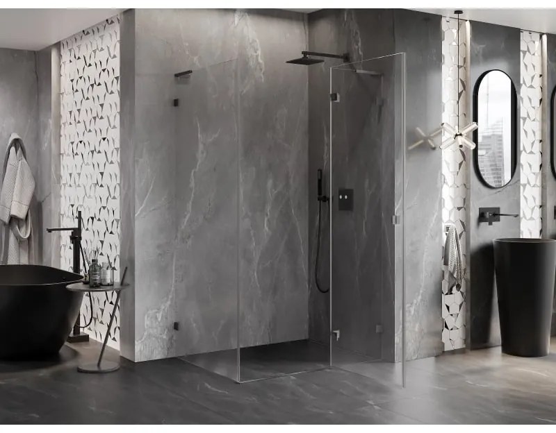 Mexen Lunar, L pravostranný výklopný sprchový kout 95 x 80 cm, 8mm čiré sklo, profil grafit broušený, 834L-095-080-66-00-P