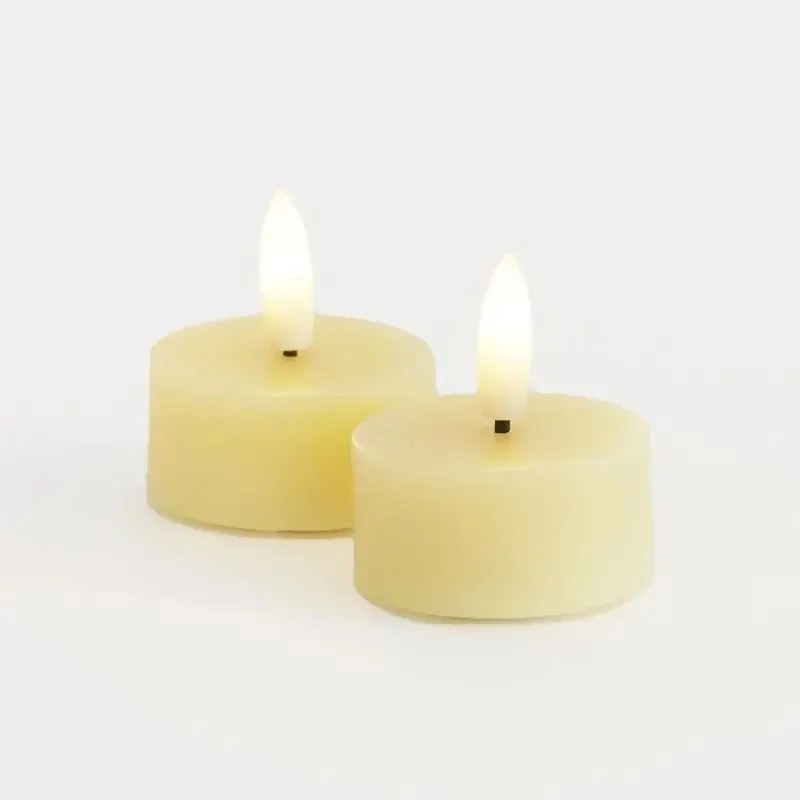 Sada LED čajové svíčky na baterie Sille Tealight, Ø 4,5 × 2,2 cm, jemně žlutá, z pravého vosku, balení 2 ks