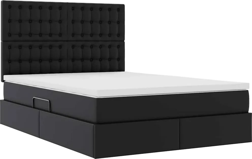 Postel s úložným prostorem s čelo Černá 140 x 190 cm Umělá kůže 3371665