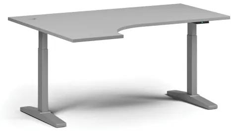 Výškově nastavitelný stůl, elektrický, 675-1325 mm, rohový levý, deska 1600x1200 mm, šedá podnož, šedá
