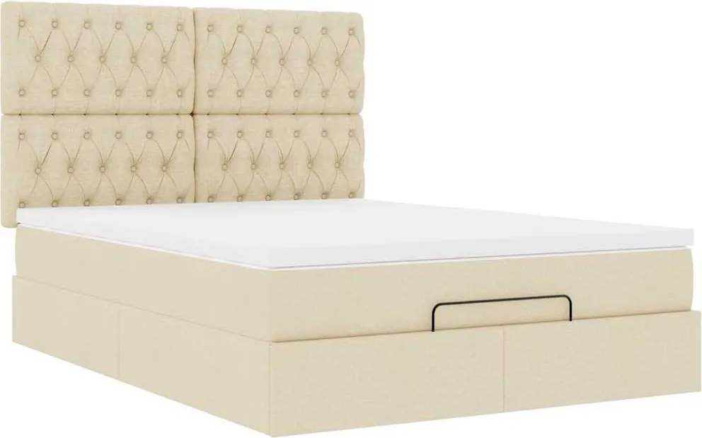 Osmanský rám postele s matrací krémově 140x190cm textil 3314091