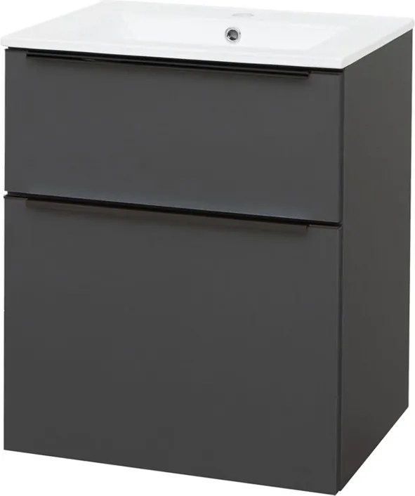 Mereo Mereo, Mailo, koupelnová skříňka s keramickým umyvadlem 61 cm, bílá, dub, antracit, CN530B