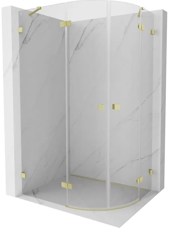 Mexen Lunar, půlkruhový sprchový kout naklápěcí doleva 100 x 80 cm, 8mm čiré sklo, zlatý matný profil, 833-100L-080P-55-00