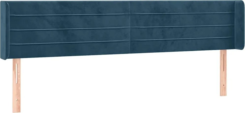 Čelo postele s LED tmavě modré 203 x 16 x 78/88 cm samet 3123446