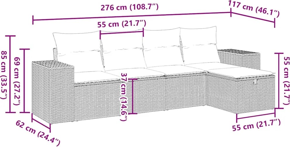 5dílná zahradní sedací souprava a podušky světle šedá polyratan 3264398