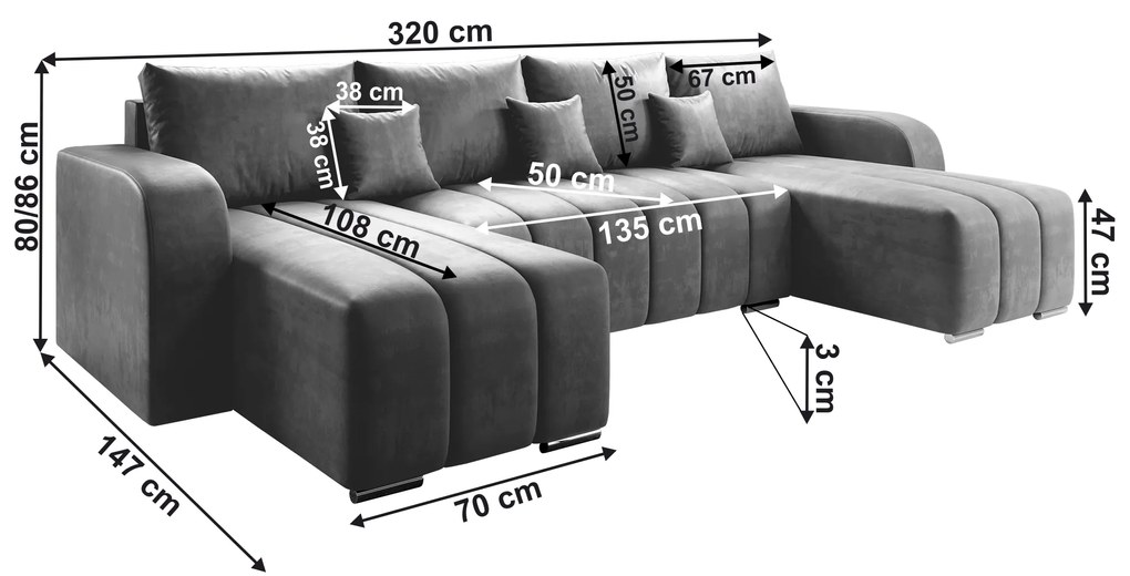 Kondela Univerzální sedací souprava, šedá, PORIMA U