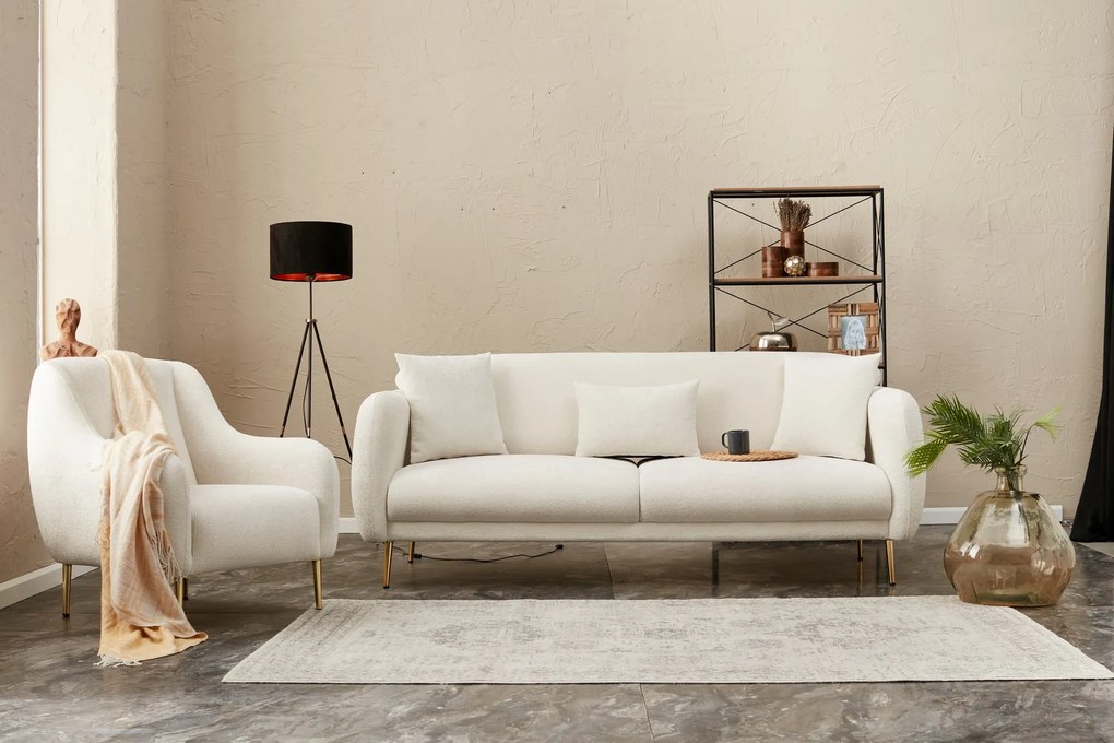 Atelier del Sofa 3-místná pohovka Simena - Cream, Krémová, Zlatá