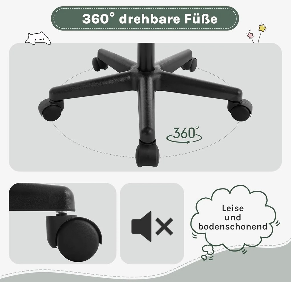 WOLTU Dětská otočná židle s područkami – ergonomická kancelářská židle, černá