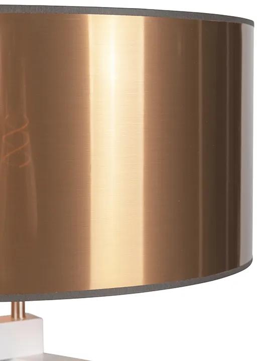 Designová stojací lampa bílá s měděným stínidlem 50 cm - Puros