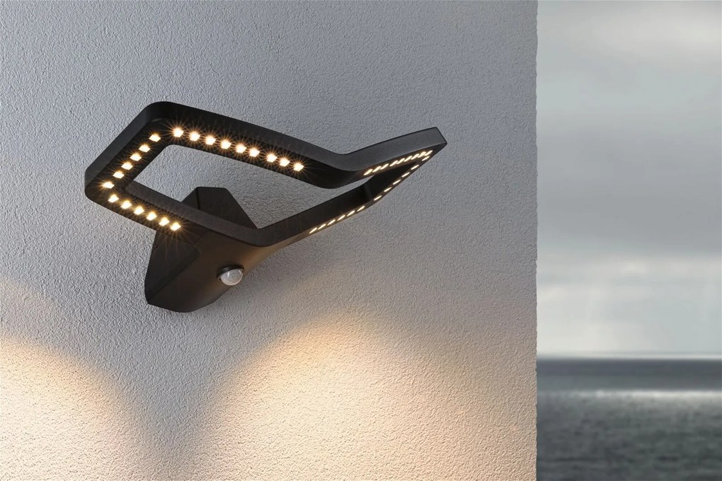 P 94795 LED venkovní nástěnné svítidlo Alara pohybové čidlo IP44 hranaté 375x270mm 3000K 10W 230V antracit kov - PAULMANN