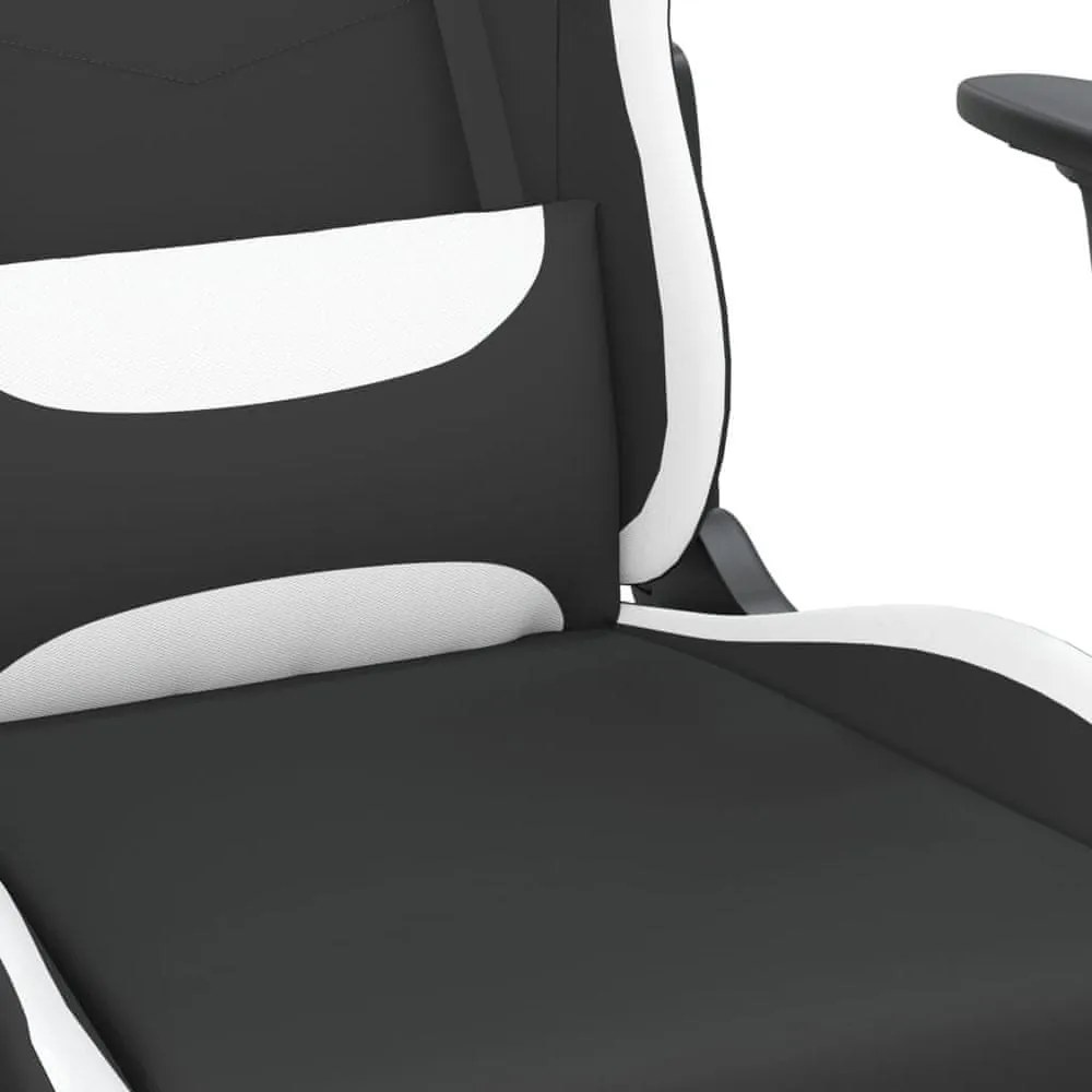 Petromila Masážní herní židle s podnožkou černá a bílá textil