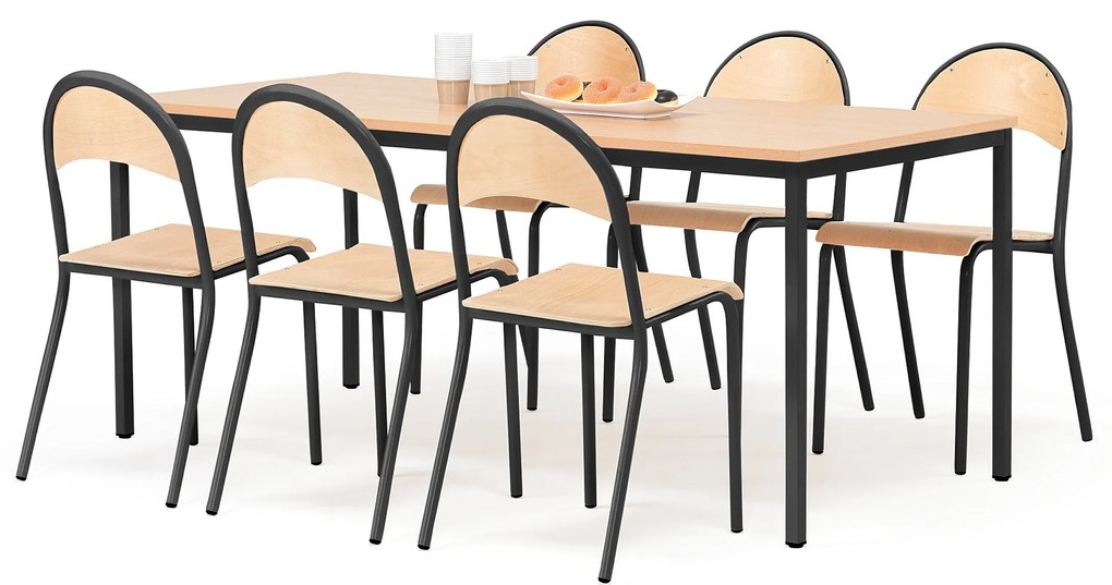 AJ Produkty Jídelní sestava JAMIE + TAMPA, stůl 1800x800 mm + 6 židlí, buk/černá