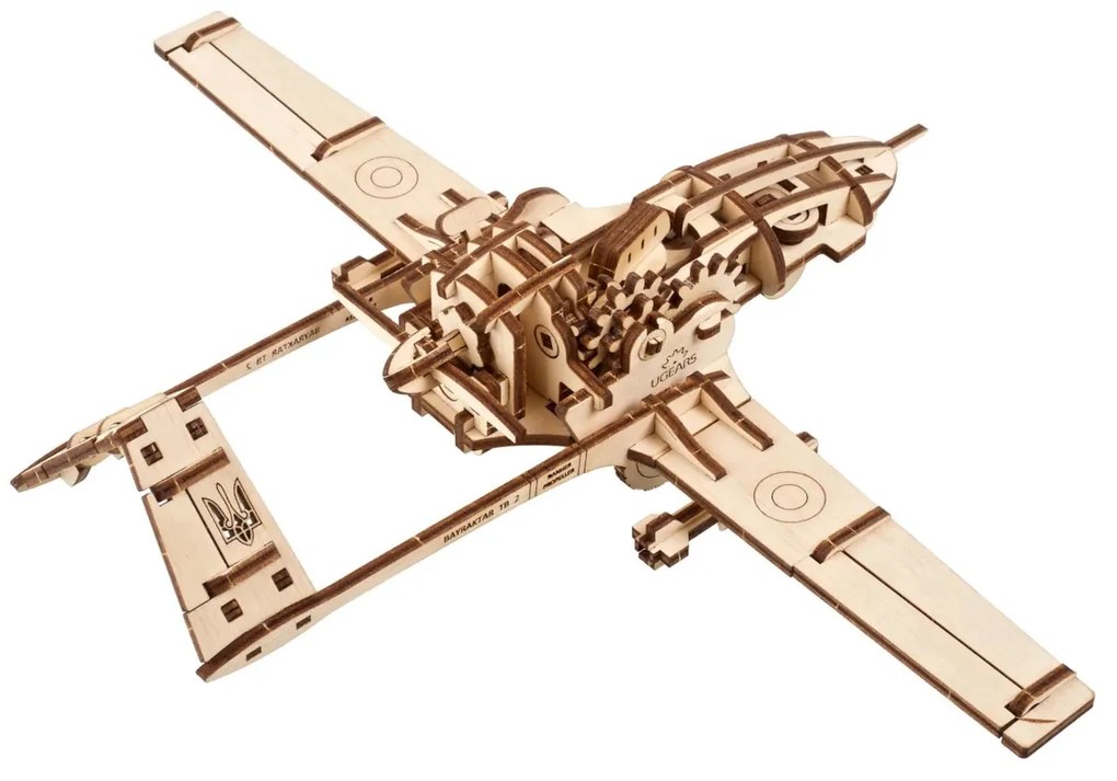 Ugears 3D dřevěné mechanické puzzle Bojový dron Bayraktar TB2