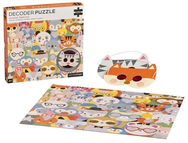 Petit Collage Puzzle zvířátka 100 ks s 3D brýlemi