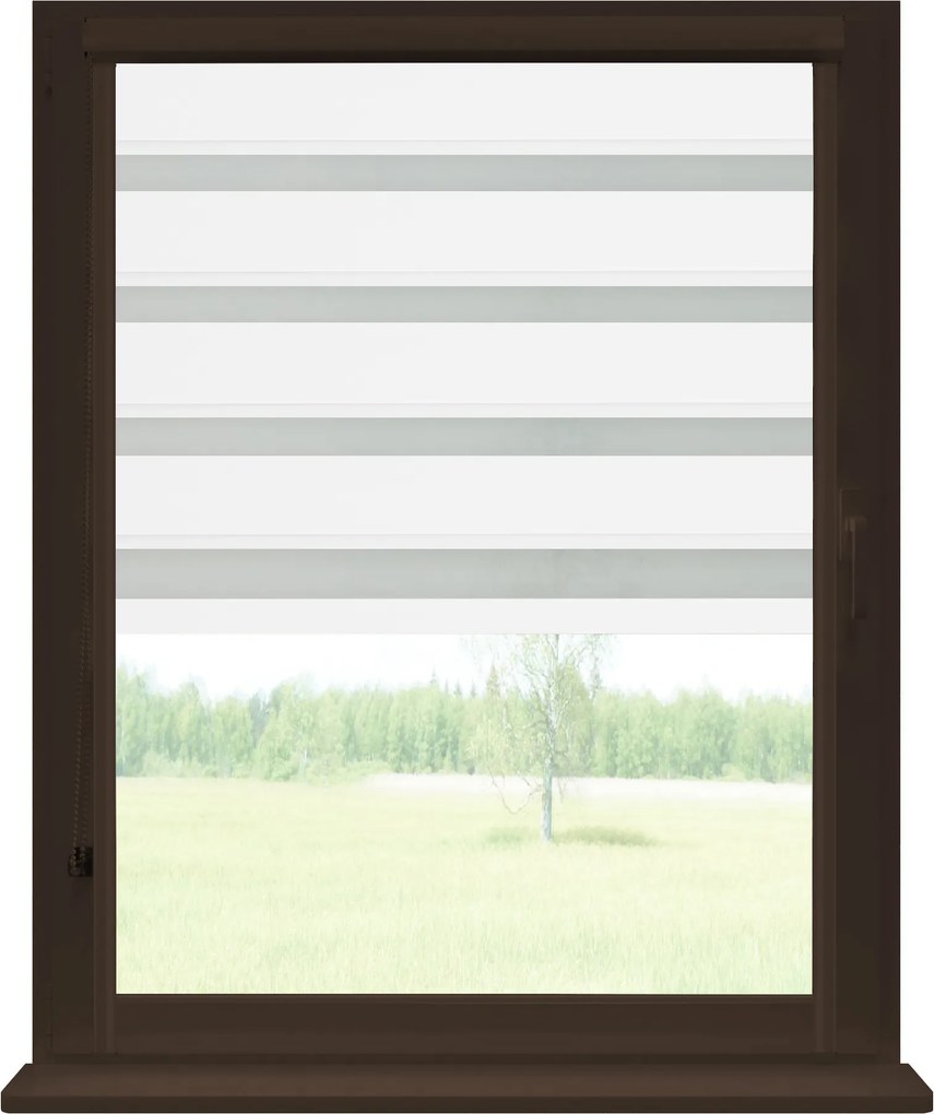 Dekodum Roleta den a noc v hnědé kazetě zatemňovací, barva látky Bílá Šířka (cm): 117, Výška (cm): Standardní (do 150 cm), Strana mechanismu: Práva