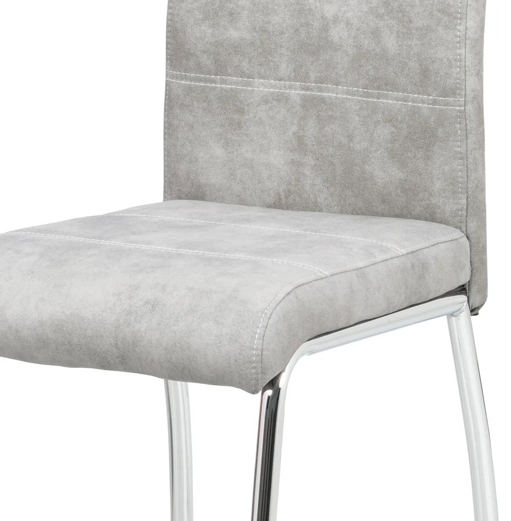Jídelní židle HC-486 SIL3 látka Cowboy stříbrná, bílé prošití, kov chrom