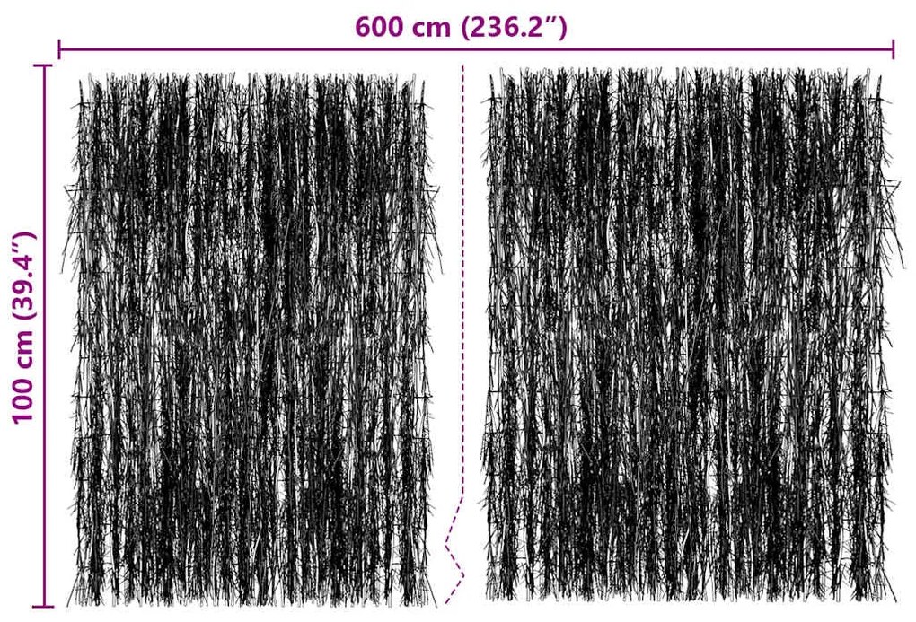 vidaXL Marketos Zahradní plot z mlází 600 x 100 cm