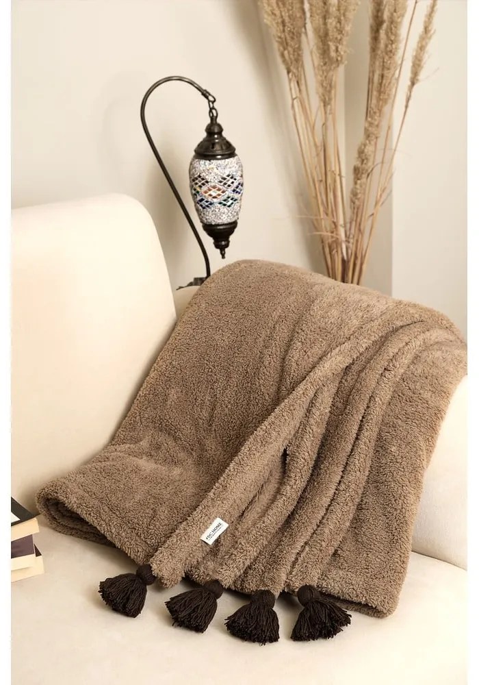 Hnědý přehoz z mikroplyše 160x200 cm Puffy – Mijolnir