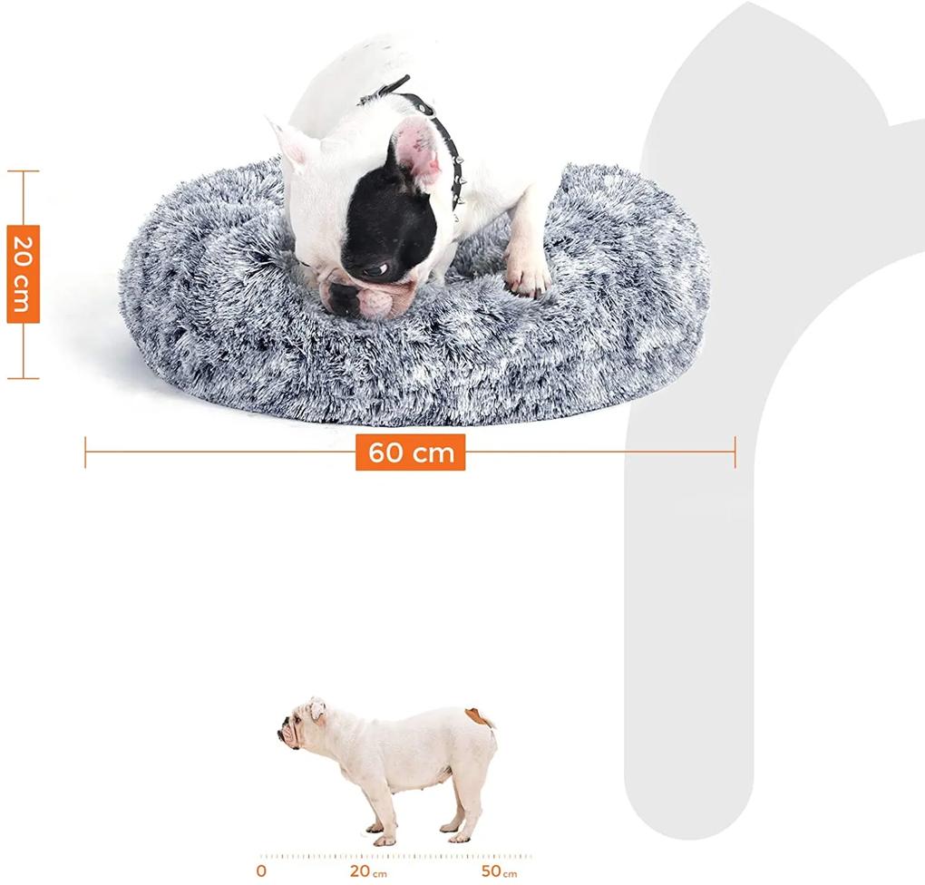 FEANDREA Pelíšek pro psa plyšový kulatý šedý 60 cm
