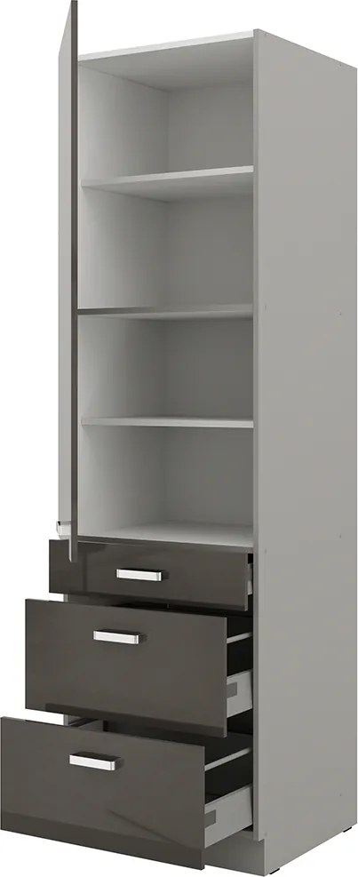 GREY gr | vysoká skříňka 60 DKS-210 3S1F potravinová | UNI DVÍŘKA | 60 cm | PREMIUM BOX | světle šedá/tmavě šedá lesk