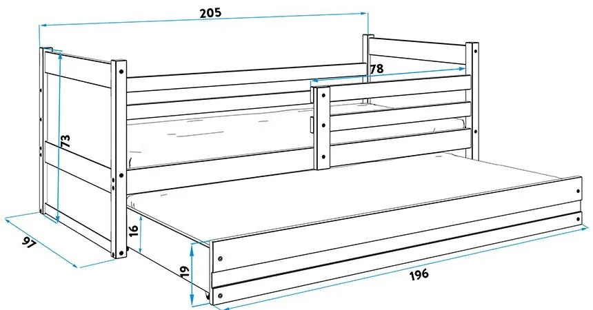 FALCO Postel s přistýlkou Riky II 90x200 borovice/modrá