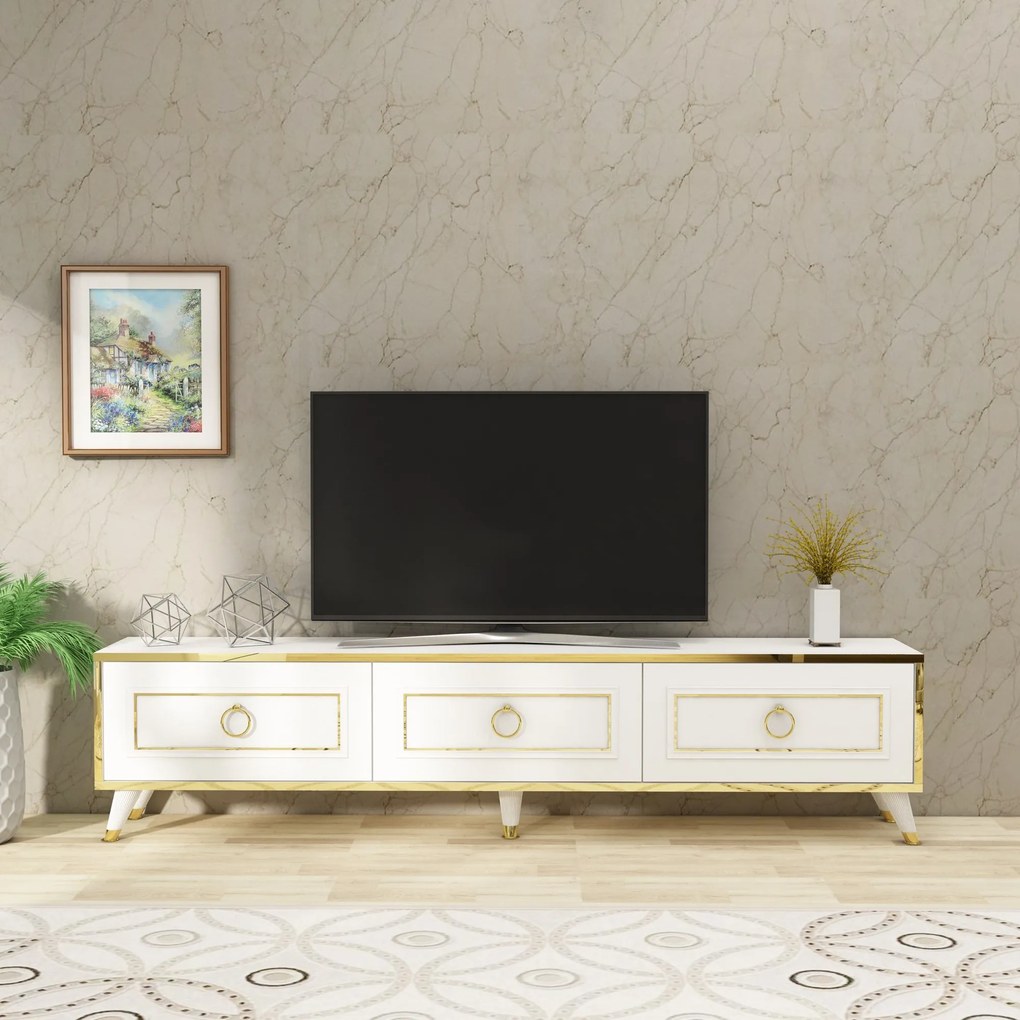 Hanah Home TV stolek Sona - White, Gold, Bílá, Zlatá