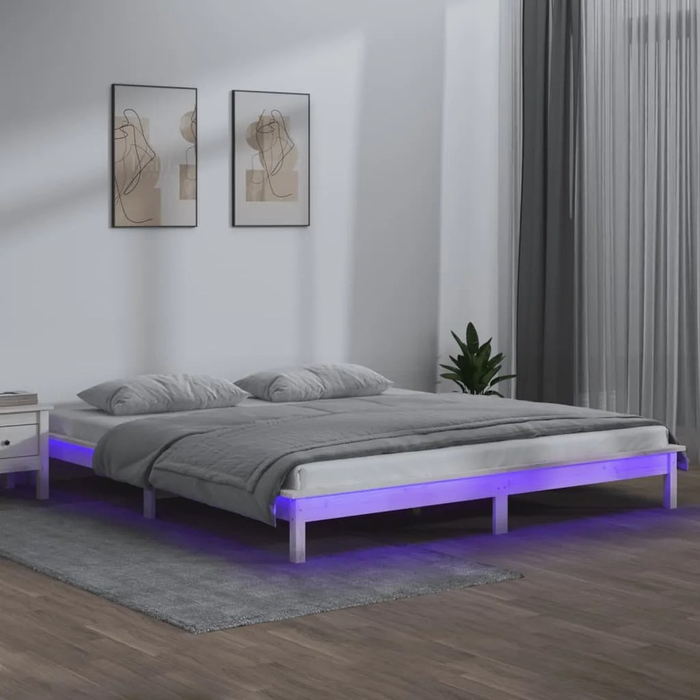 vidaXL Rám postele s LED bílý 150 x 200 cm King Size masivní dřevo