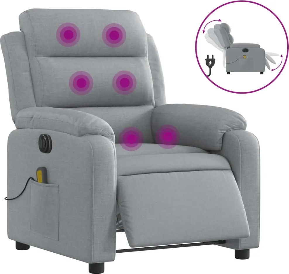 Elektrické masážní polohovací křeslo světle šedé textil 3204968