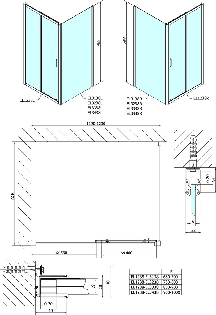 Polysan EASY LINE 1200 x 900 mm EL1238EL3338 sprchový kout