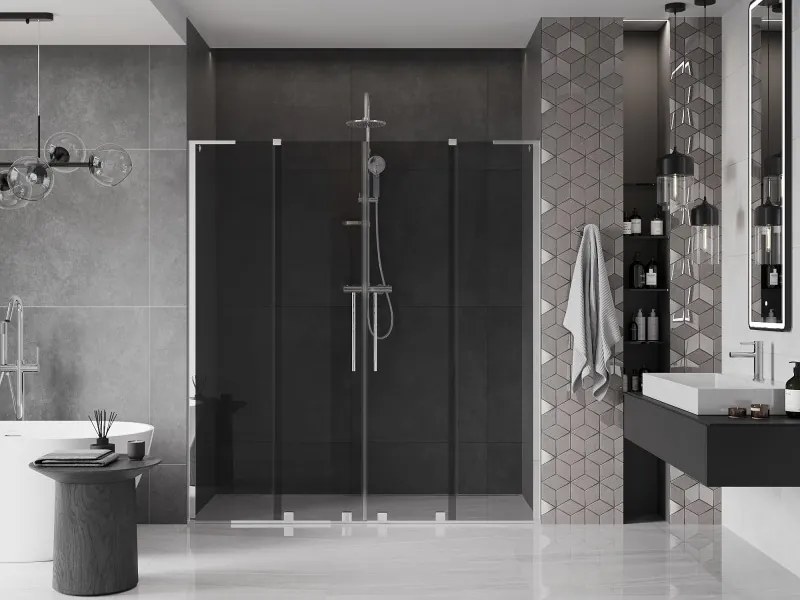 Mexen Velar L Duo, posuvné sprchové dveře do otvoru 180 cm, 8mm šedé sklo, chromová, 871-180-003-42-01